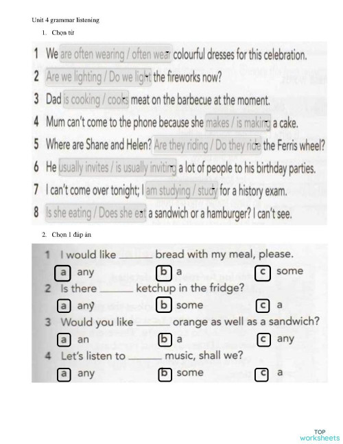 a1plus u4 grammar listening. Interactive worksheet | TopWorksheets