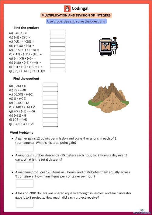 M_G06M03L06_WE01_ Multiplying_and_Dividing_Integers_5. Interactive worksheet | TopWorksheets