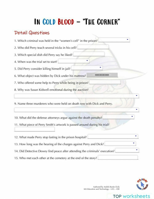 Literature (In Cold Blood) - The Corner. Interactive worksheet ...