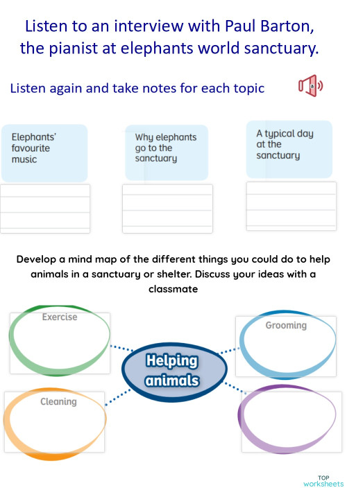 Elpehant sanctuary. Interactive worksheet | TopWorksheets
