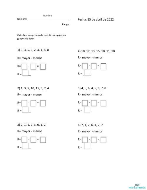 Calcula Rango. Ficha interactiva | TopWorksheets