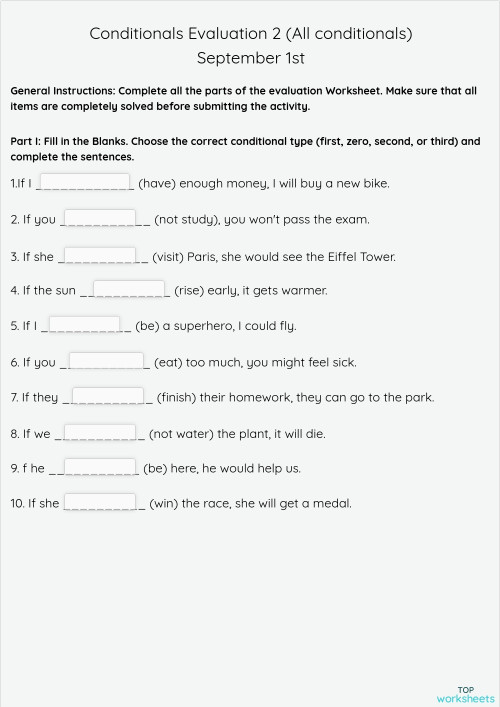 C2 W1 Conditionals Evaluation 2 Test (All conditionals) September 1st ...