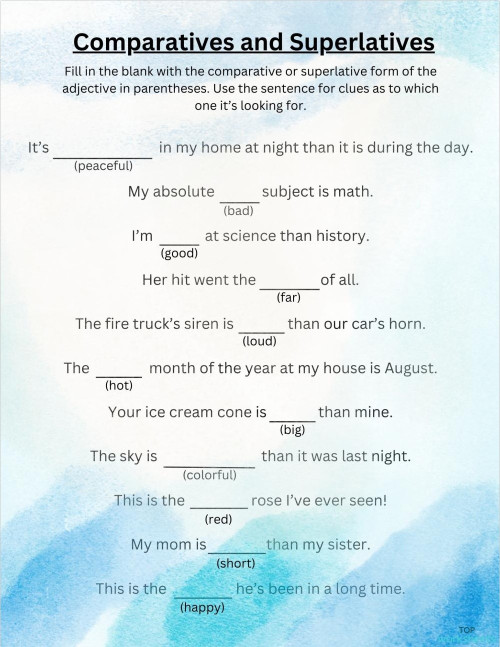 Comparatives and Superlatives. Interactive worksheet | TopWorksheets