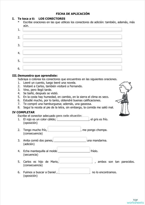 LOS CONECTORES - 4 GRADO. Ficha interactiva | TopWorksheets
