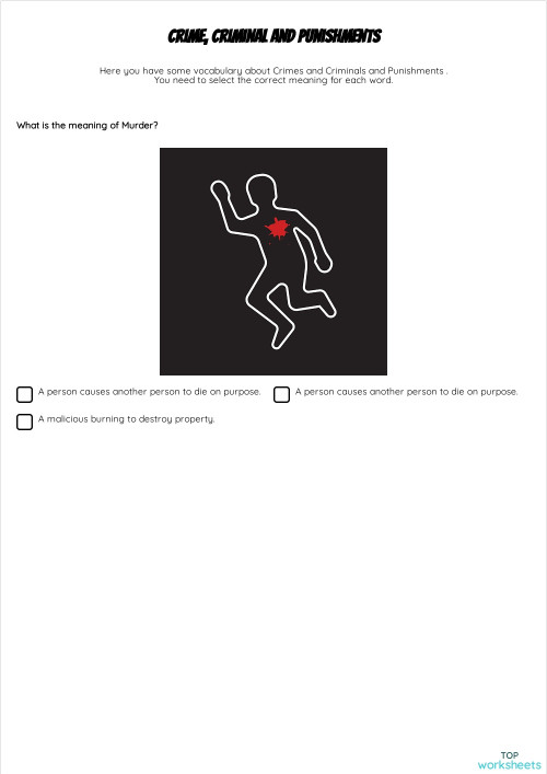 Crime, Criminal and Punishments. Interactive worksheet | TopWorksheets