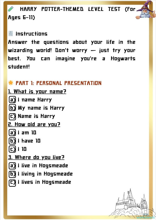 Harry potter english test. Interactive worksheet | TopWorksheets