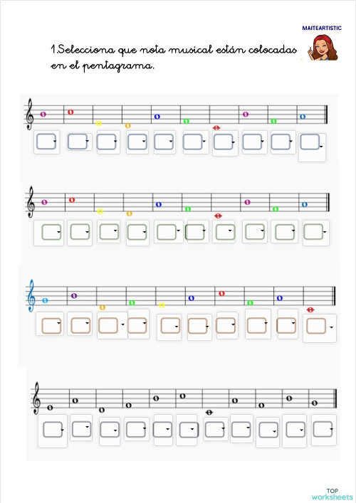 Notas musicales. Ficha interactiva | TopWorksheets