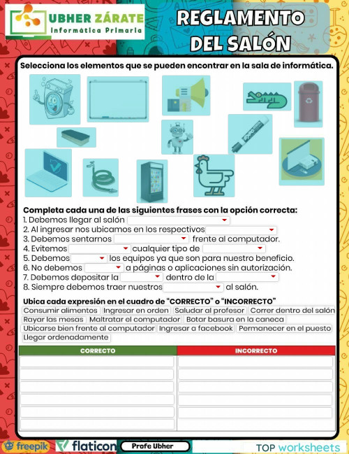 Reglamento de la sala de informática. Ficha interactiva | TopWorksheets