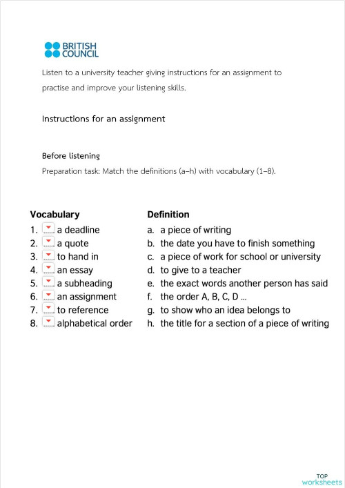 EG24601 Week 5 - L-A2 - Instructions for an assignment. Interactive worksheet | TopWorksheets