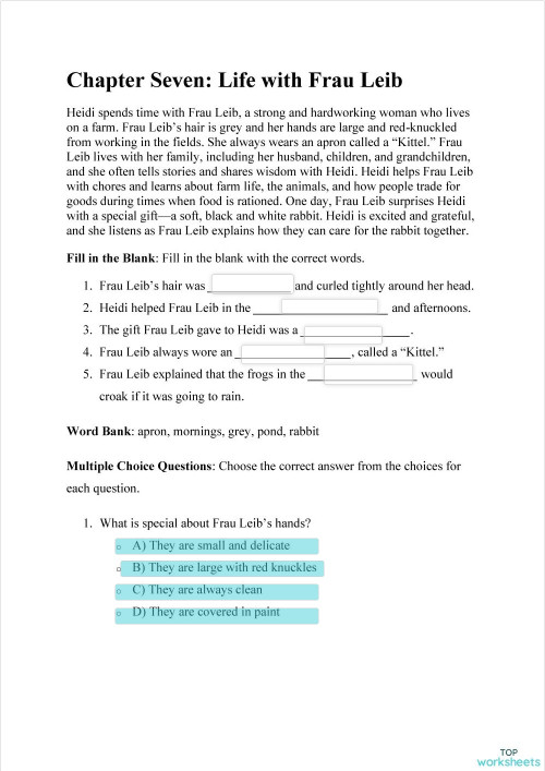 Hitler's Daughter Chapter 7 Quiz. Interactive worksheet | TopWorksheets