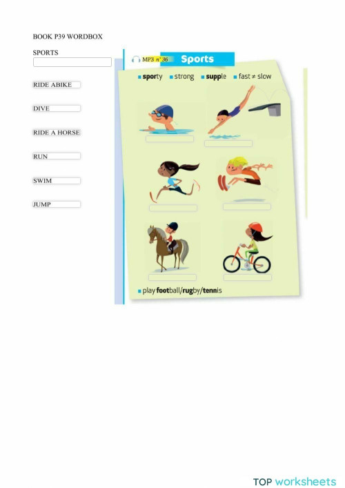 Book p39 wordbox sports. Interactive worksheet | TopWorksheets