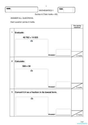 MATHS 1 REVISION PART 1A. Interactive worksheet | TopWorksheets