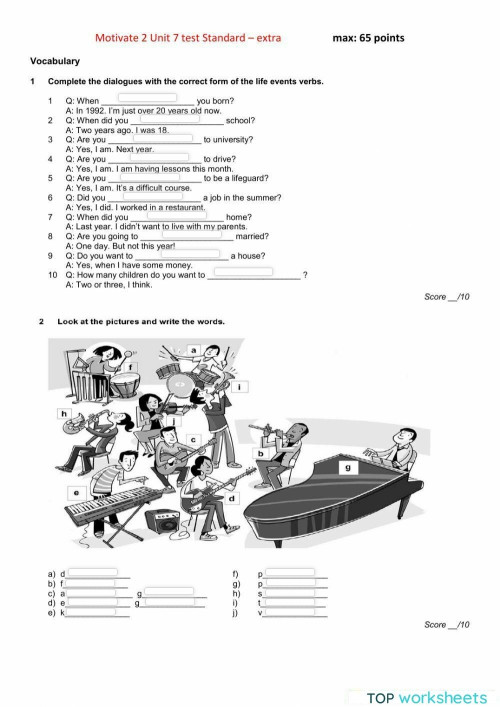 Unit 7 test Motivate 2. Interactive worksheet | TopWorksheets