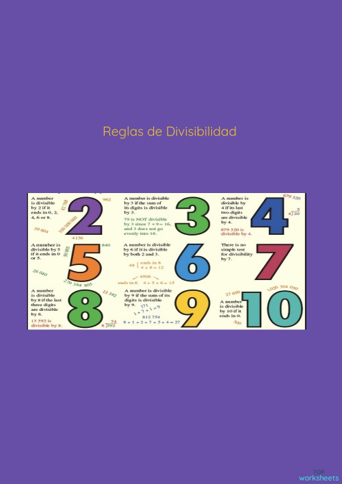 Reglas de Divisibilidad y Factorizacion Prima. Ficha interactiva ...