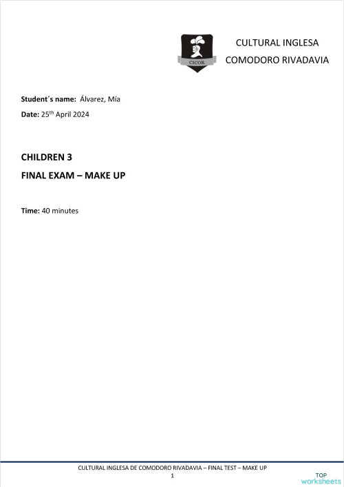 Álvarez, Mía - Children 3. Interactive worksheet | TopWorksheets