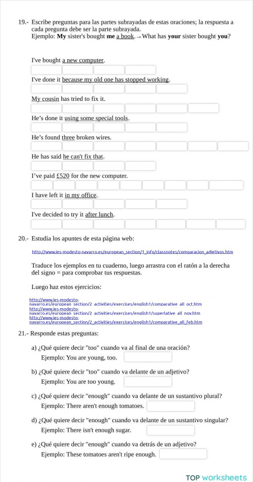 Traducción: fichas interactivas y ejercicios online | TopWorksheets