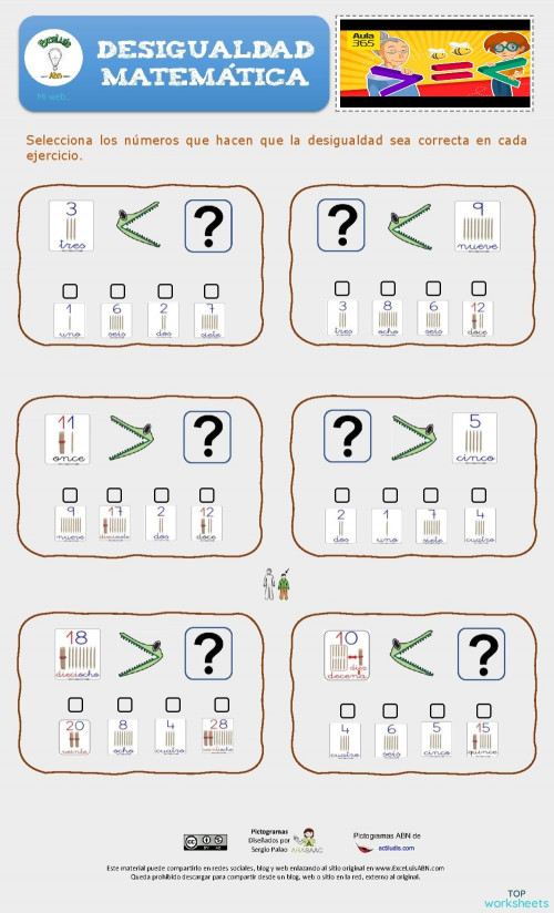 Desigualdades ABN 01. Ficha interactiva | TopWorksheets