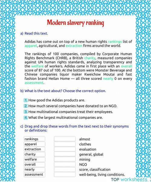 Modern slavery ranking. Interactive worksheet | TopWorksheets