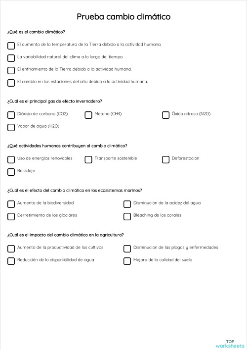 Prueba cambio climático. Ficha interactiva | TopWorksheets