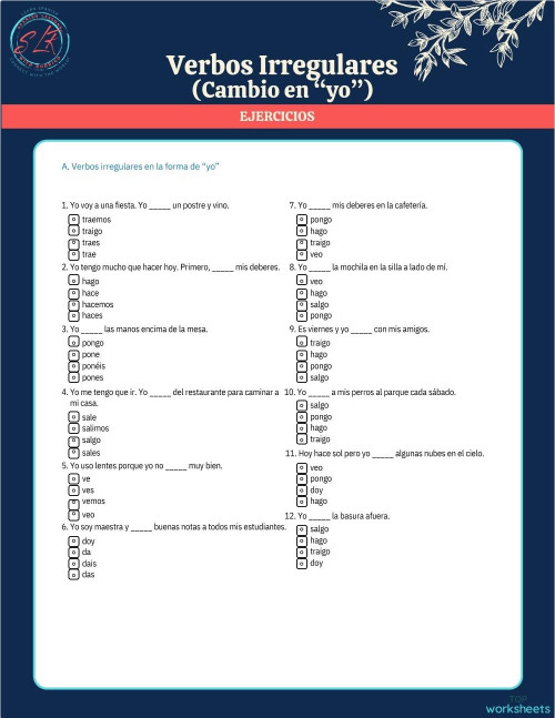 Verbos Irregulares Cambio en "yo" Ejercicio. Ficha interactiva ...