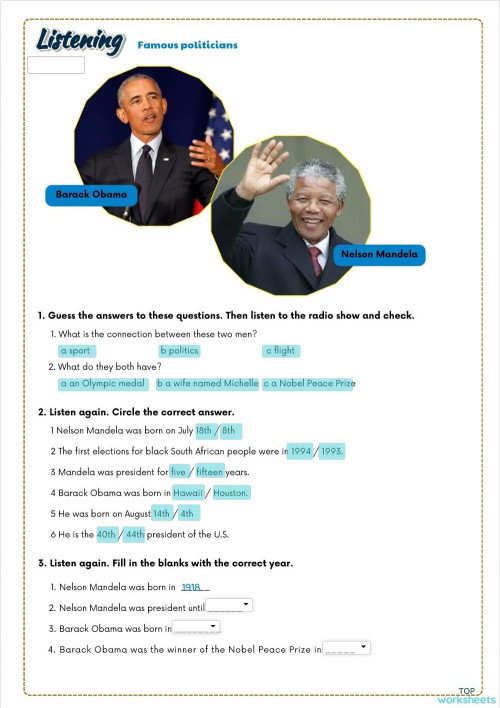 V.8 Listening Famous politicians (4th). Interactive worksheet ...