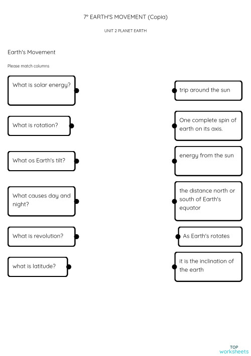 7° EARTH'S MOVEMENT (Copia). Interactive worksheet | TopWorksheets
