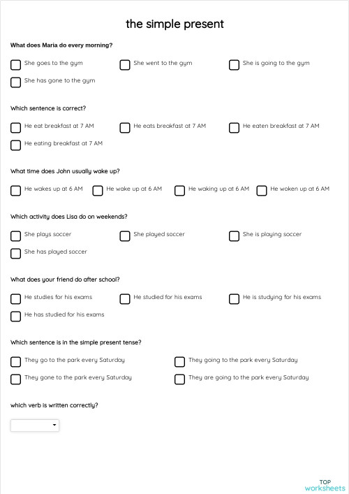 the simple present. Interactive worksheet | TopWorksheets