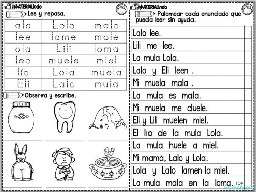LOS MONOSILABOS. Ficha interactiva | TopWorksheets