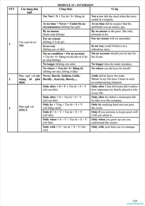 MODULE 15 : INVERSION. Interactive worksheet | TopWorksheets