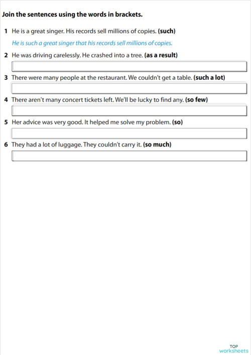 Clauses of Result. Interactive worksheet | TopWorksheets