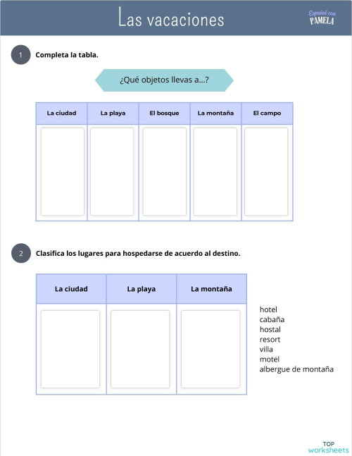 Las vacaciones. Ficha interactiva | TopWorksheets