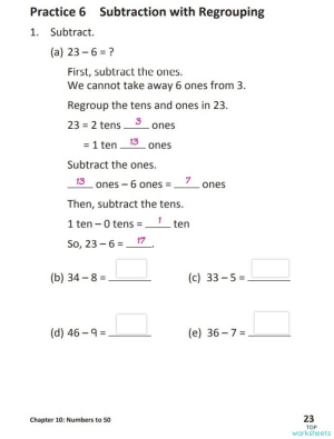Subtraction with Regrouping. Interactive worksheet | TopWorksheets