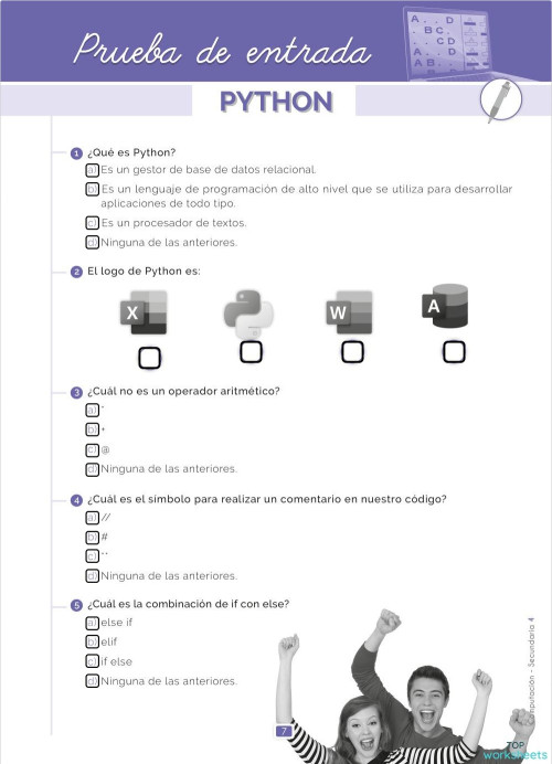 P.E. - Python. Ficha interactiva | TopWorksheets