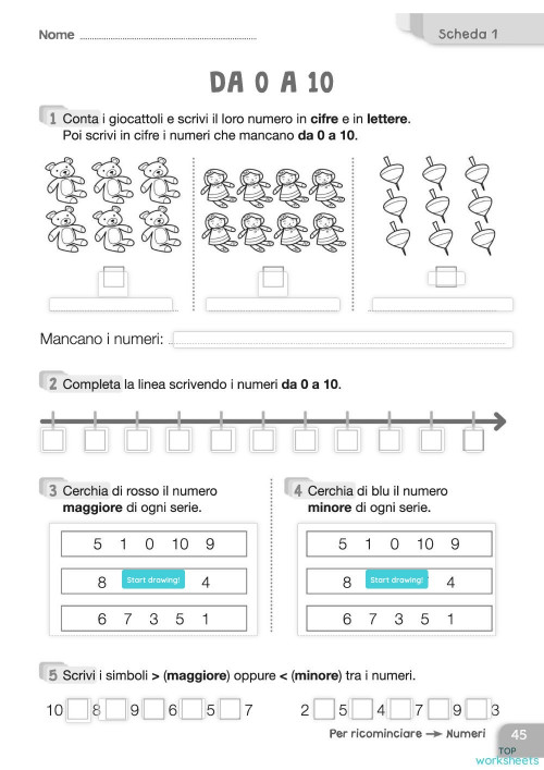 Numeri da 0 a 10. Scheda interattiva | TopWorksheets