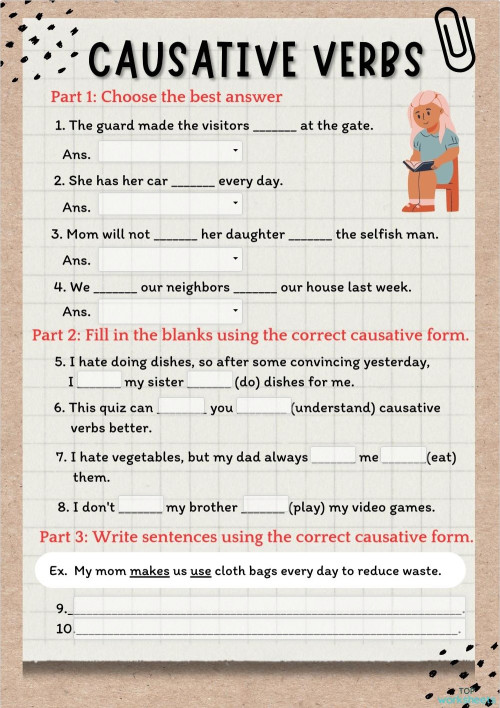 Causative Verbs Practice ใบงานเชิงโต้ตอบ | TopWorksheets