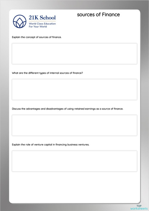 sources of Finance. Interactive worksheet | TopWorksheets