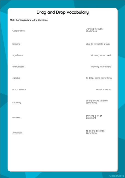Drag and Drop Vocabulary. Interactive worksheet | TopWorksheets