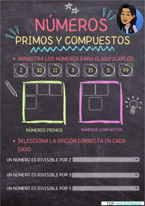 Números primos y compuestos. Ficha interactiva | TopWorksheets