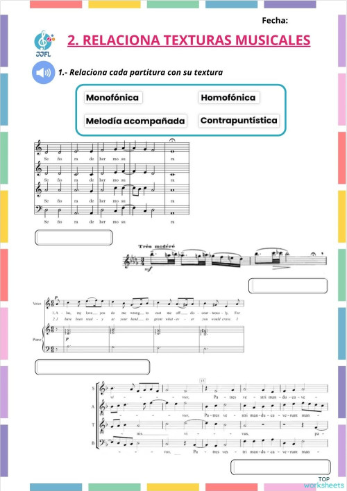 2. Relaciona Texturas musicales. Ficha interactiva | TopWorksheets