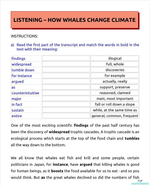 How whales change climate. Interactive worksheet | TopWorksheets