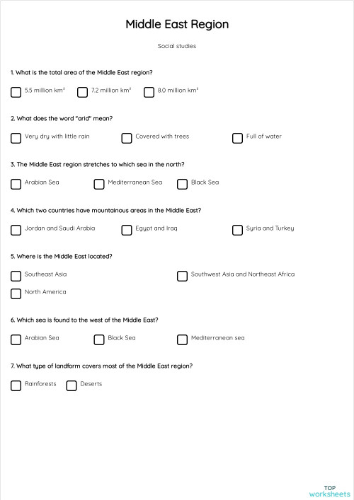 Middle East Region. Interactive worksheet | TopWorksheets