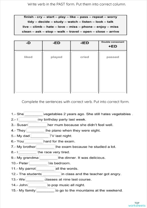 Past Simple Grammar. Interactive worksheet | TopWorksheets