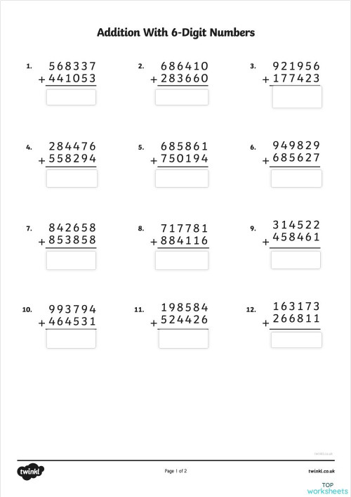 Addition with 6 digit number. Interactive worksheet | TopWorksheets