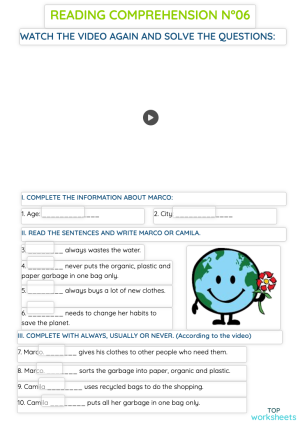 READING COMPREHENSION N°06 - A2. Interactive worksheet | TopWorksheets