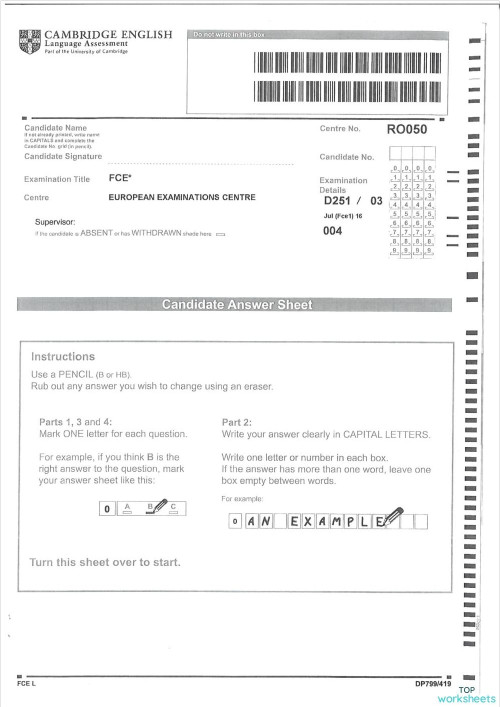 B2 -LISTENING-Answer sheet-T2. Interactive worksheet | TopWorksheets
