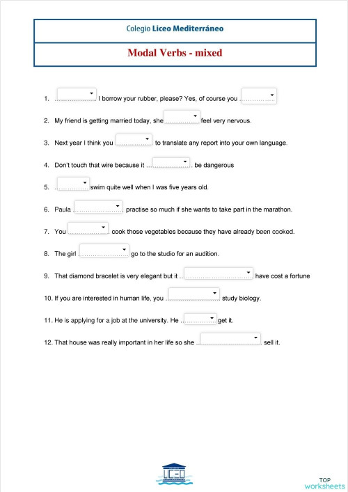 Modal verbs mixed 1. Interactive worksheet | TopWorksheets