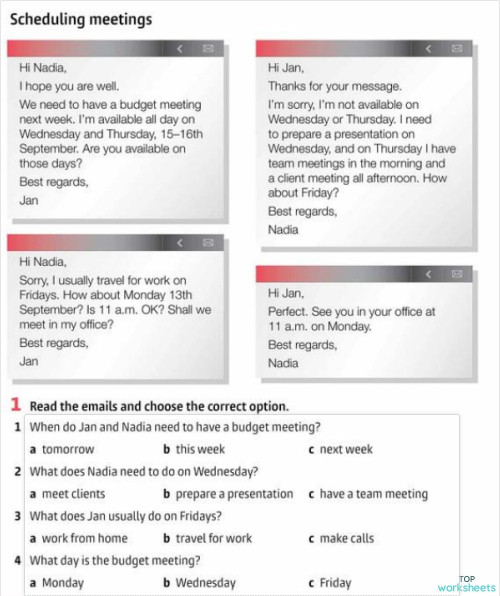 schedule meeting. Interactive worksheet | TopWorksheets