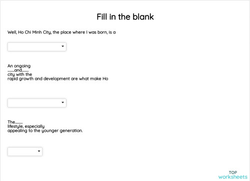 Fill in the blank. Interactive worksheet | TopWorksheets