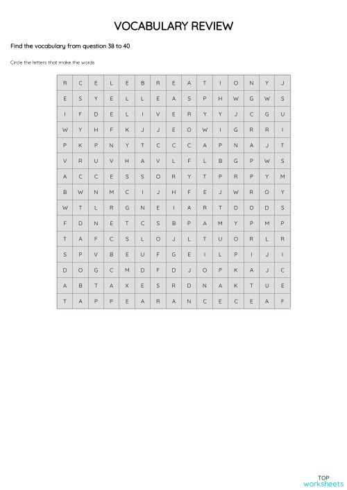VOCABULARY REVIEW. Interactive worksheet | TopWorksheets