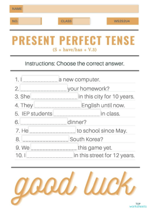 [WS2][S2]U4_Present Perfect Tense (2/3). Interactive worksheet ...